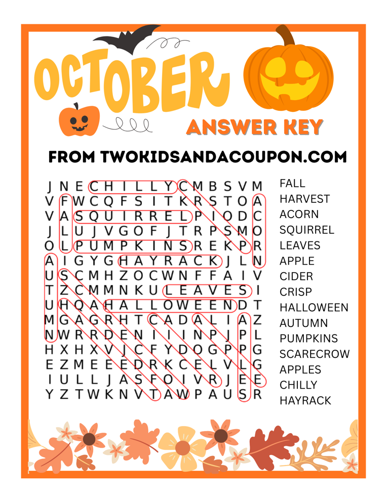 Search for Fabulous Fall Fun With this October Word Search