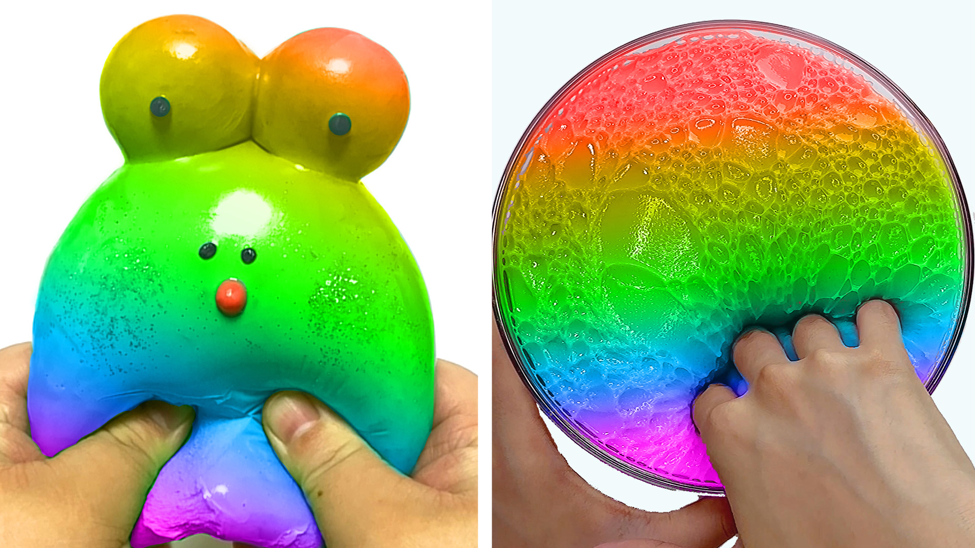 Slime arcoíris con forma divertida y burbujas | ASMR