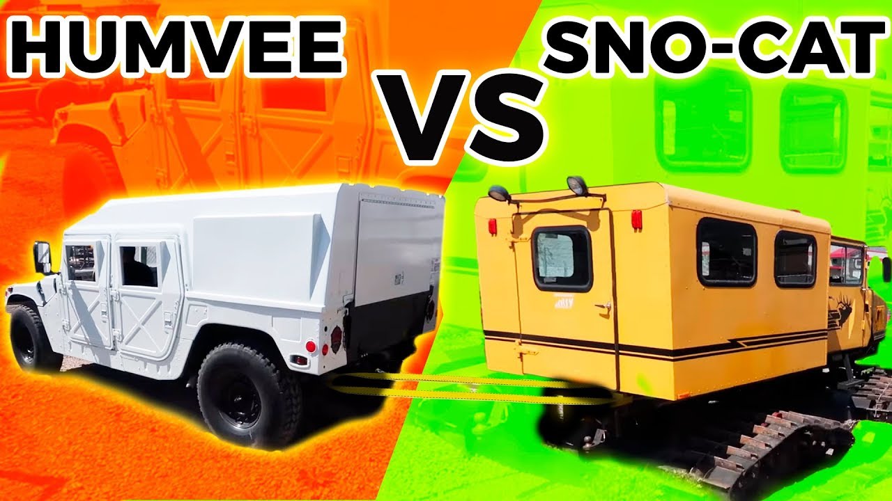 Epic tug-of-war! Military 4x4 Humvee vs. tank tread Sno-Cat