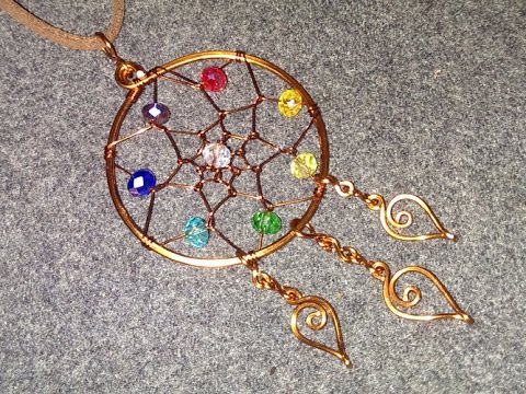 How to make "Dreamcatcher" with colorful beads - DIY wire jewelry 52
