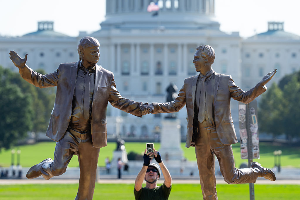 Statue of Trump and Epstein holding hands reappears on D.C. National Mall