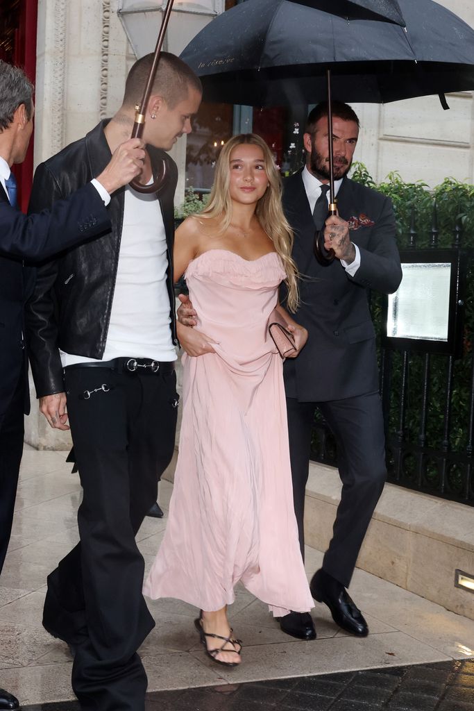 Harper Beckham stuns in slinky pink dress at mum Victoria's Paris ...