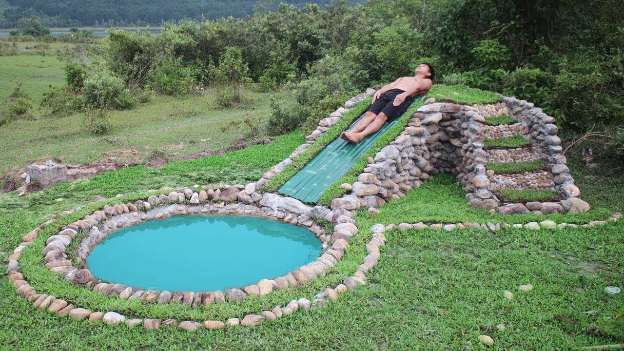 Unbelievable forest man builds slide