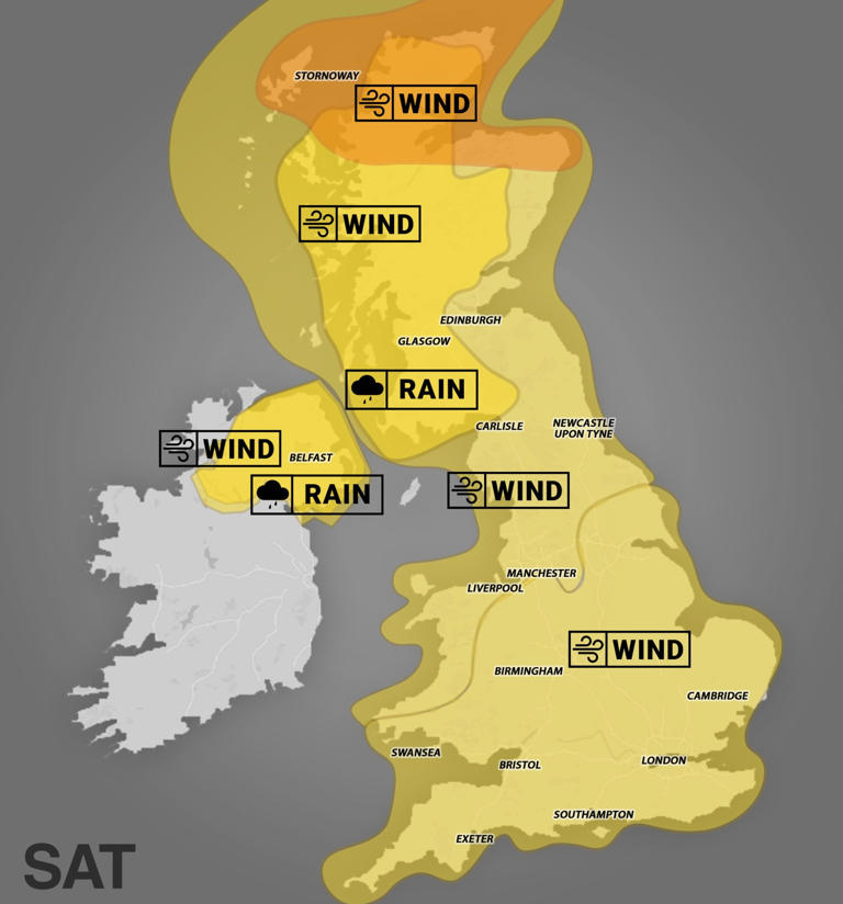 Storm Amy map shows which areas face 100mph winds
