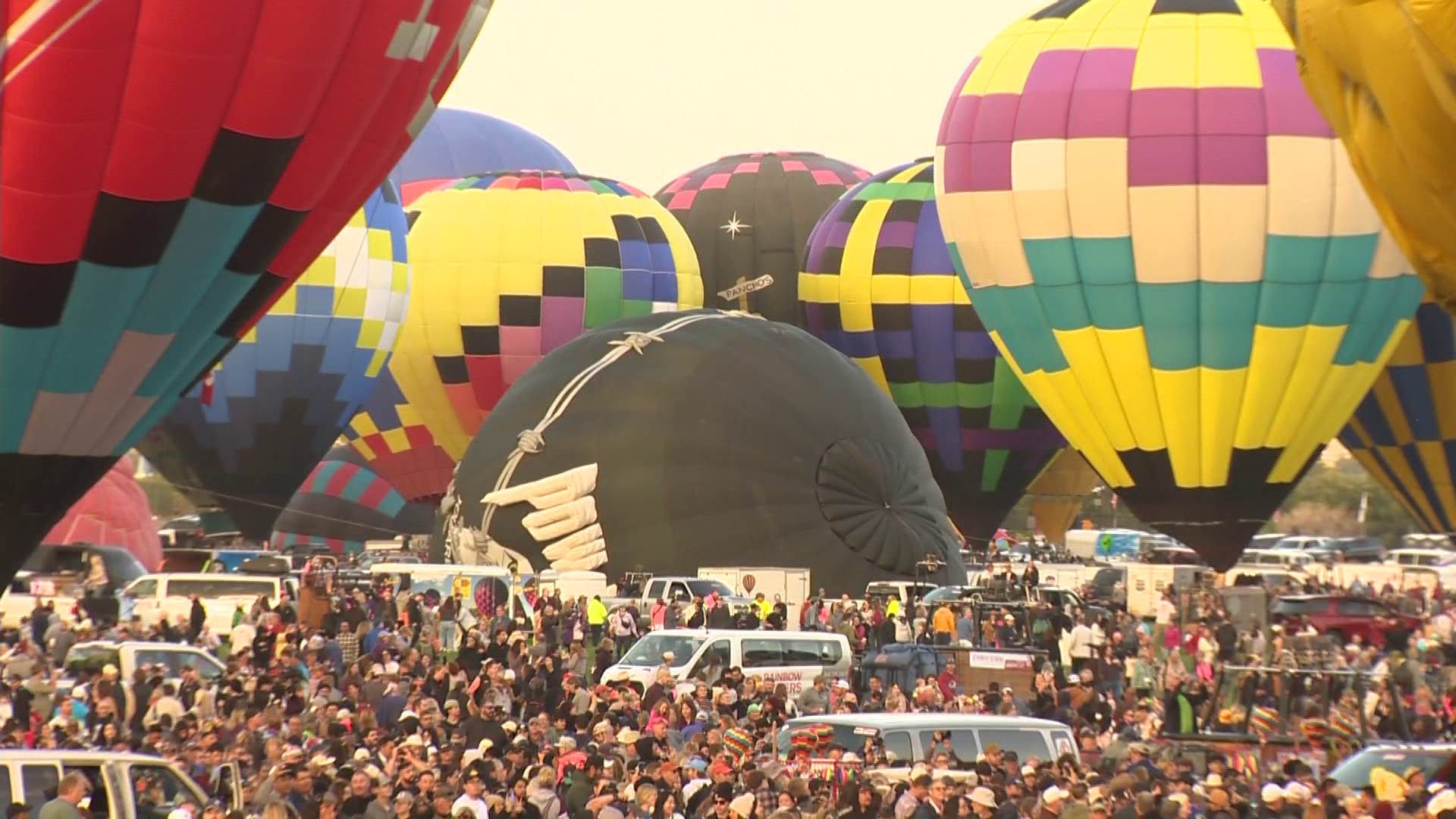 Winds aloft keep balloons grounded for a static display at Balloon Fiesta
