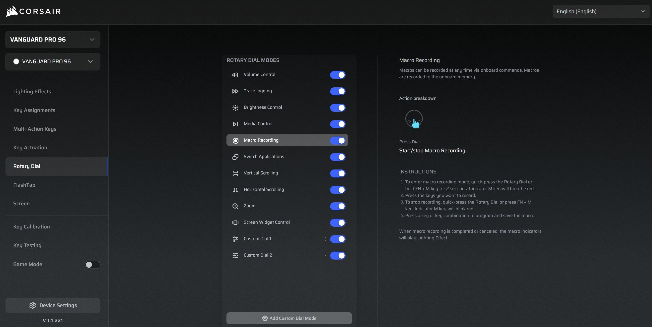 Corsair Vanguard Pro 96 - Software