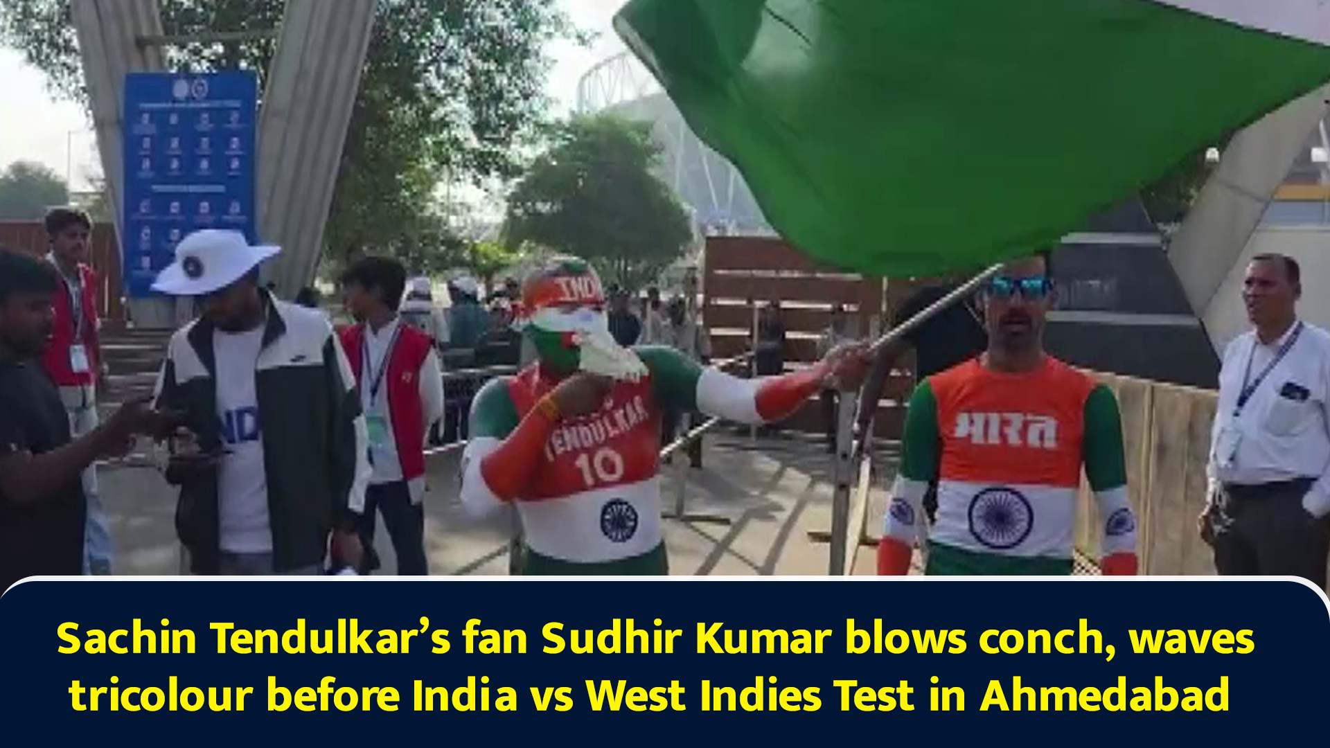 Sachin Tendulkar’s fan Sudhir Kumar blows conch, waves tricolour before ...