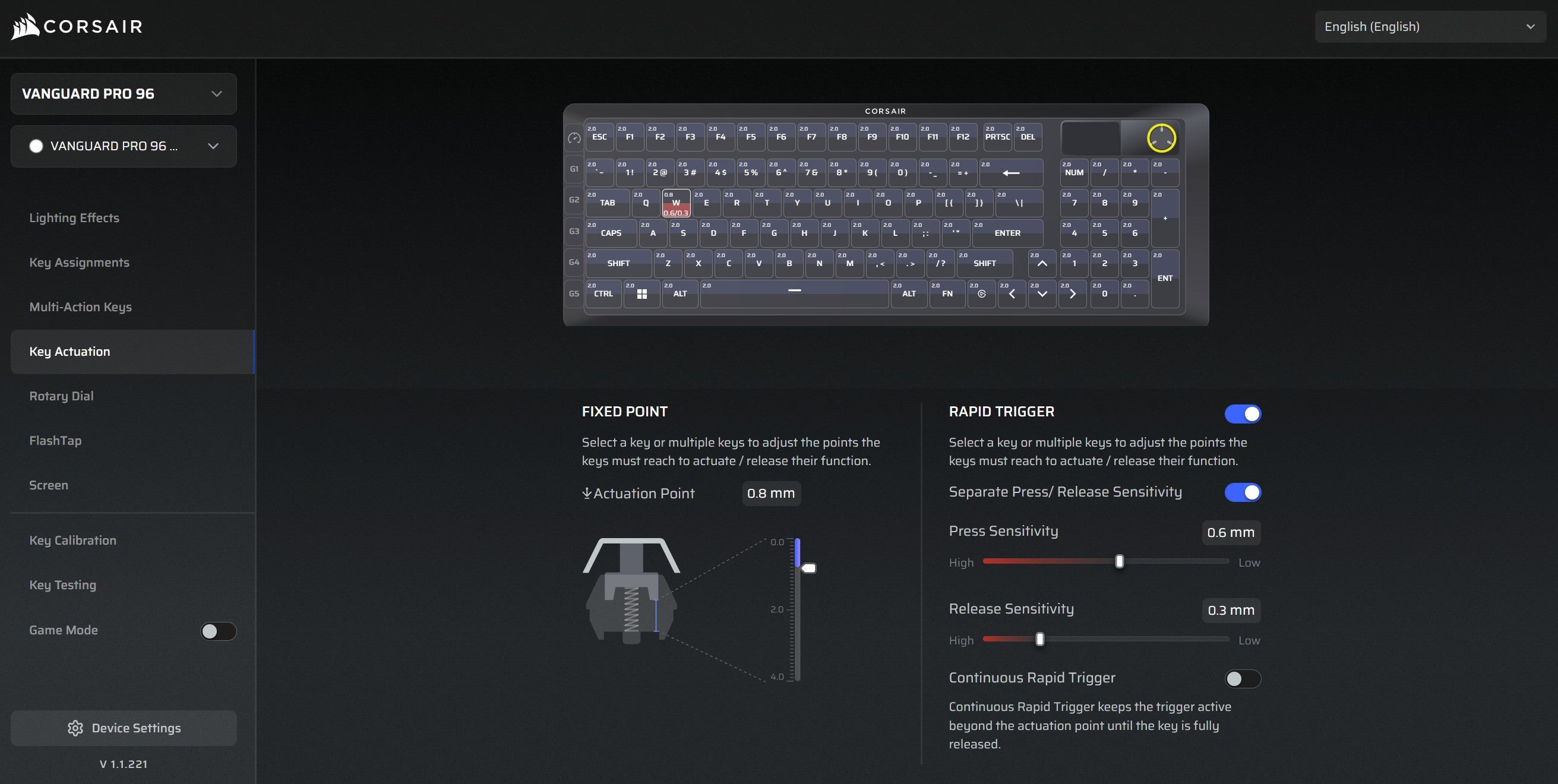 Corsair Vanguard Pro 96 - Software