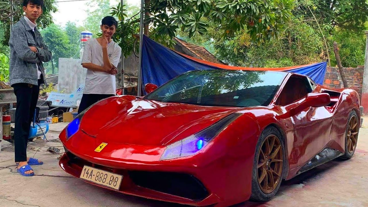 The simple homemade Ferrari finished in red
