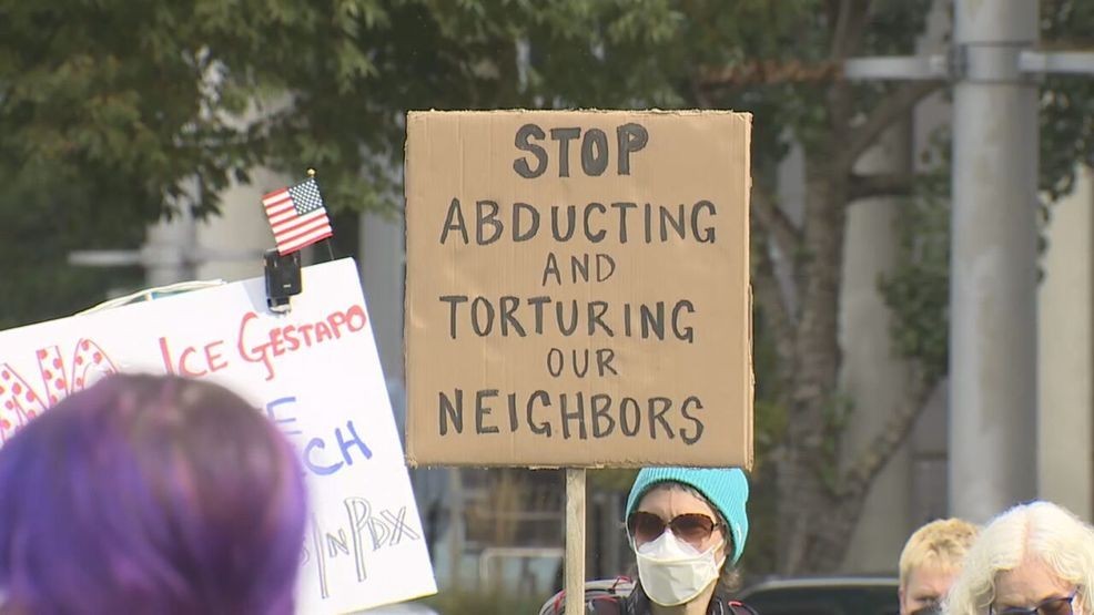 Protesters march in Portland against ICE and National Guard deployment