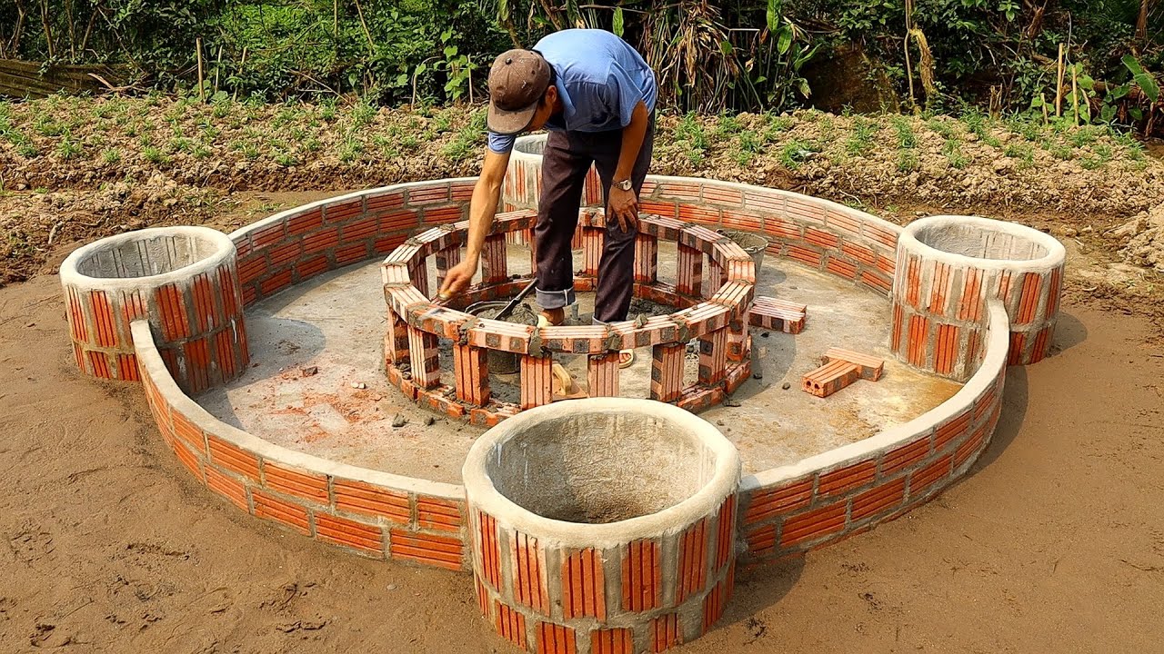 Make a special fish tank from brick and cement