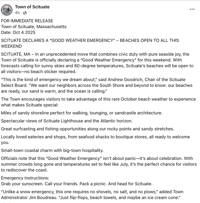 Beach Stickers Not Required: Scituate Declares "Good Weather Emergency"