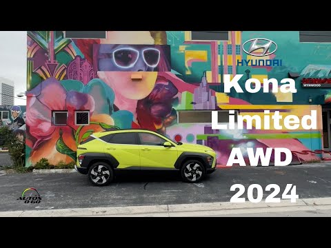 Hyundai Kona Limited AWD 2024 color Neoteric Yellow en Wynwood Walls, Miami