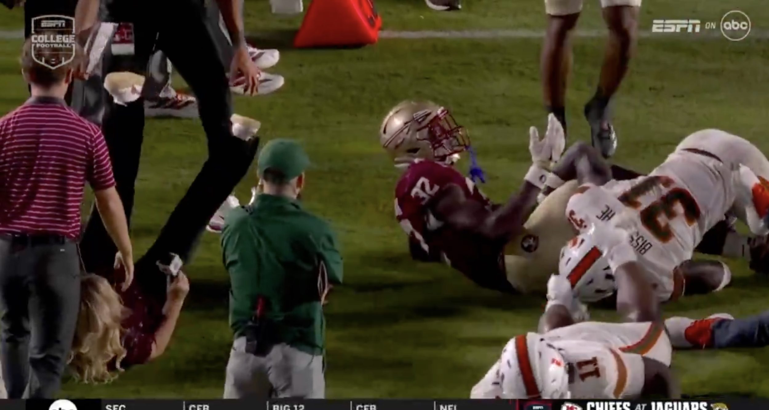 ESPN's Holly Rowe takes sideline hit