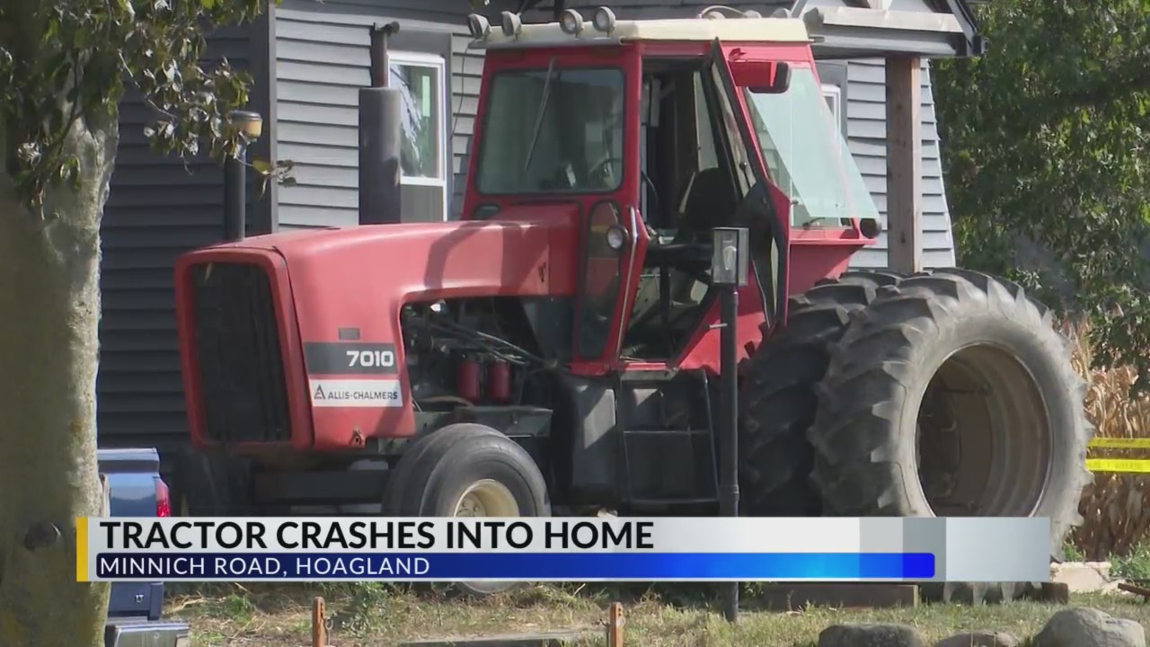 Tractor crashes into house in southern Hoagland