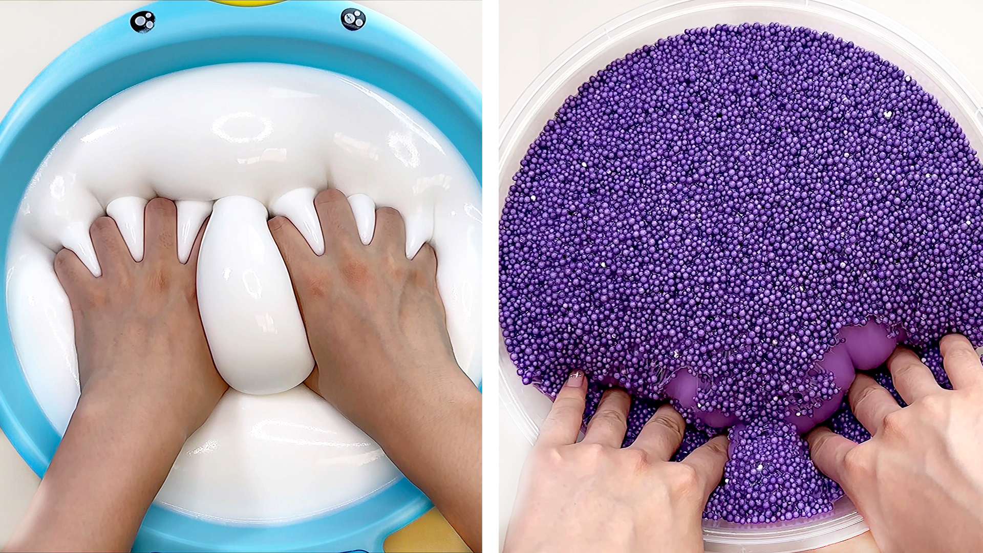 Slime blanco suave y púrpura con bolitas | ASMR