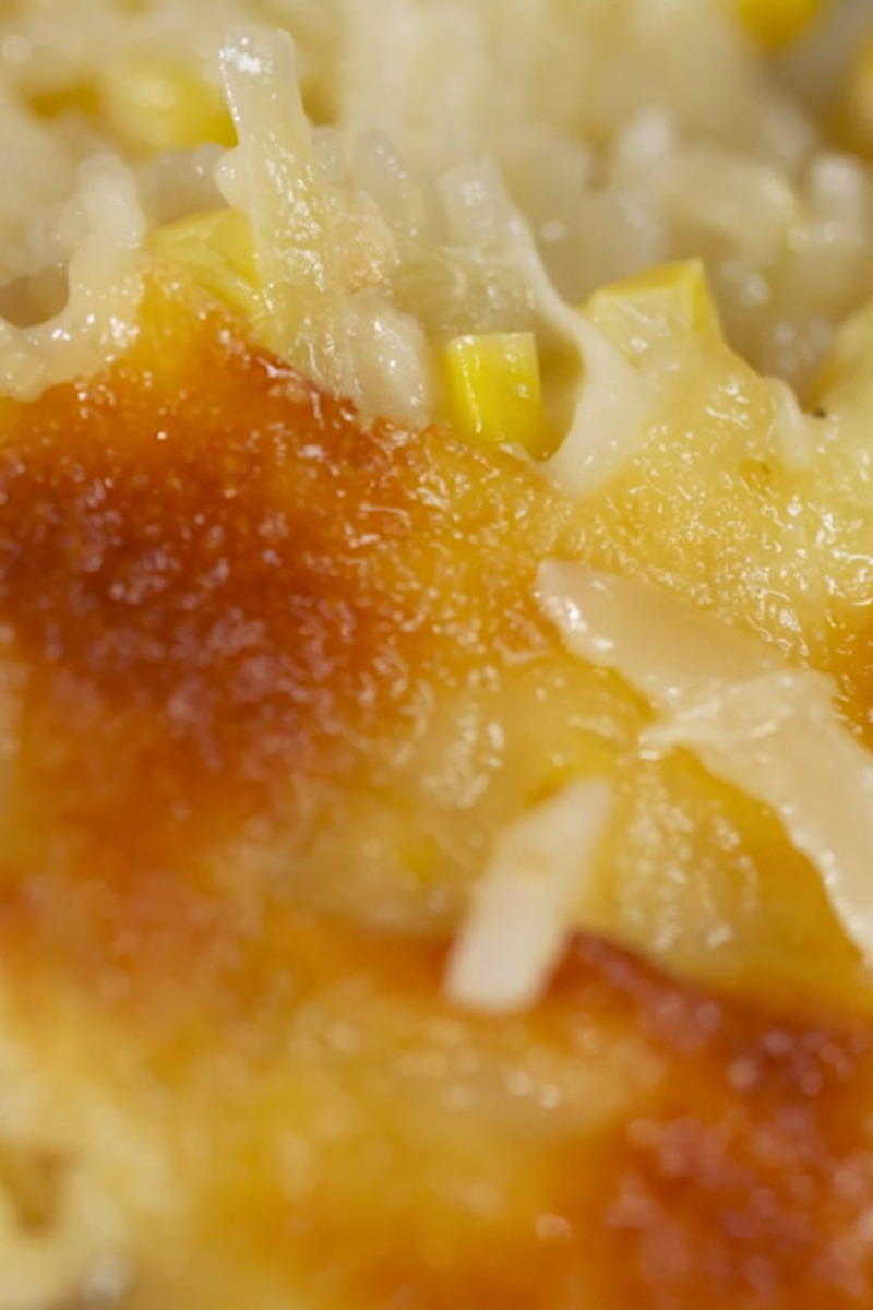 Creamy corn and chili casserole with Oaxaca cheese