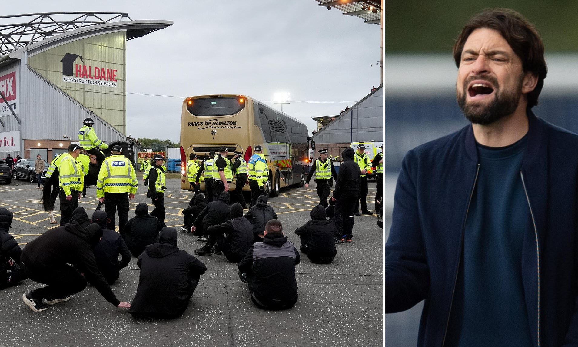 Furious Rangers fans barricade team bus as Martin is given a police ...