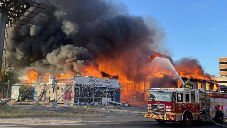 Massive fire under control after sparking at abandoned motel near I-35 ...