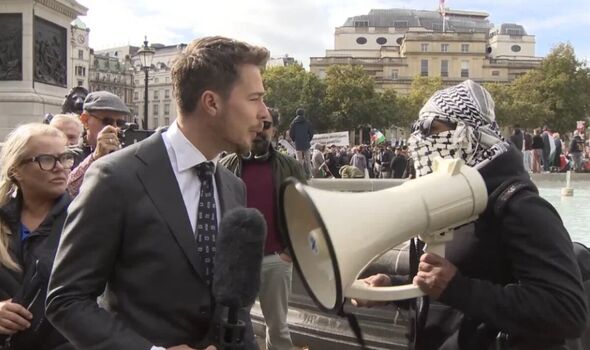 GB News reporter targeted at pro-Palestine protest as megaphone used to ...