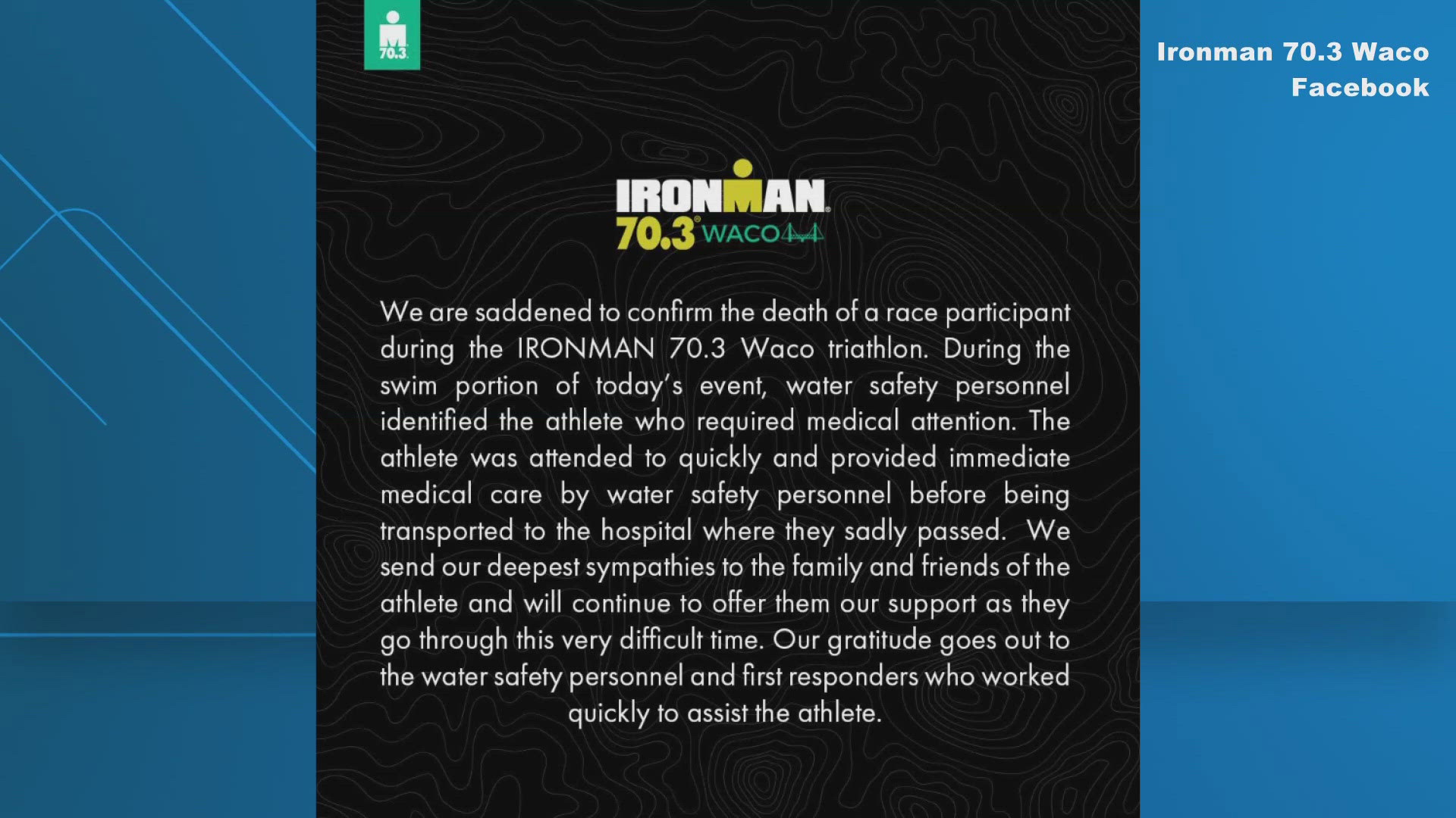 Athlete dies after medical emergency during Ironman 70.3 Waco triathlon