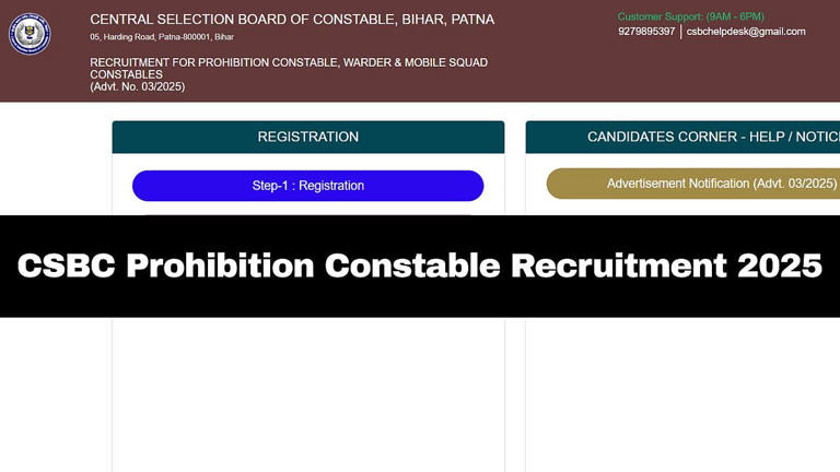 CSBC Prohibition Constable Recruitment 2025: Registration Process ...