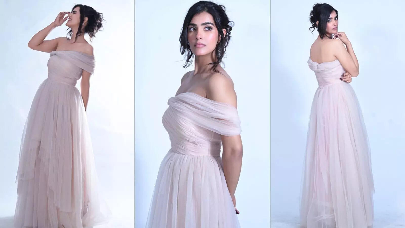 Kavya Thapar Captivates in Light Pink Off-Shoulder Dress
