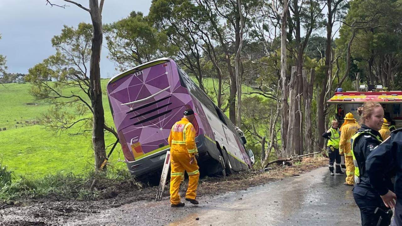 Rescue after bus crashes down embankment