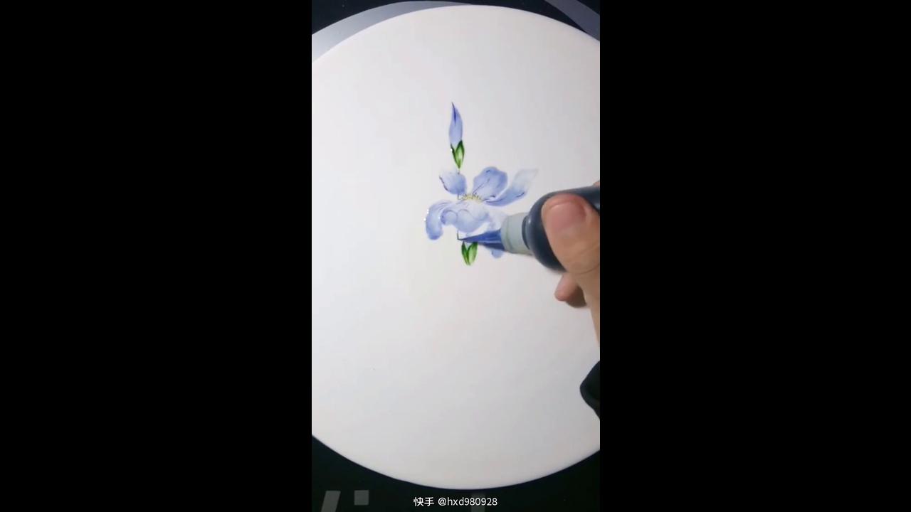 Drawing Beautiful Blue Flowers On A White Plate