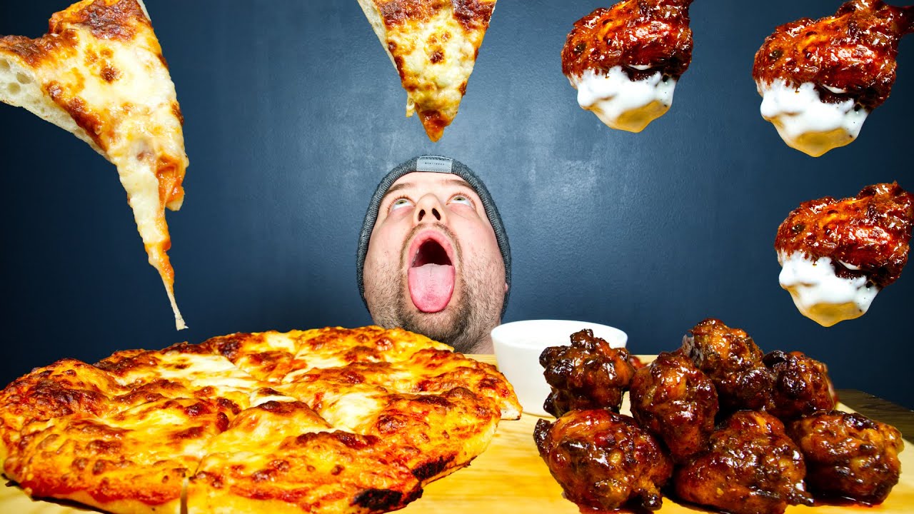 ASMR Mukbang With Extra Cheesy Pizza and Crispy Chicken Wings