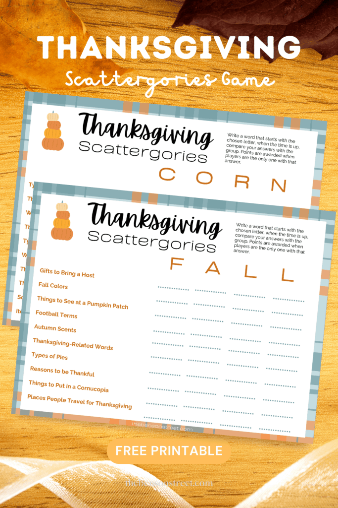 Free Printable Thanksgiving Scattergories Printable Game
