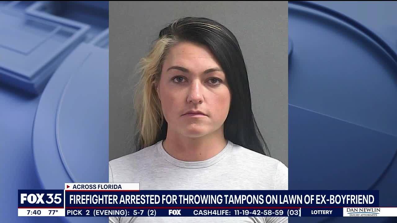 Firefighter accused of throwing tampons on lawn of ex