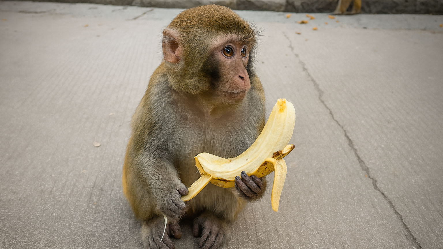 Monkey Enjoys Favorite Banana Treat