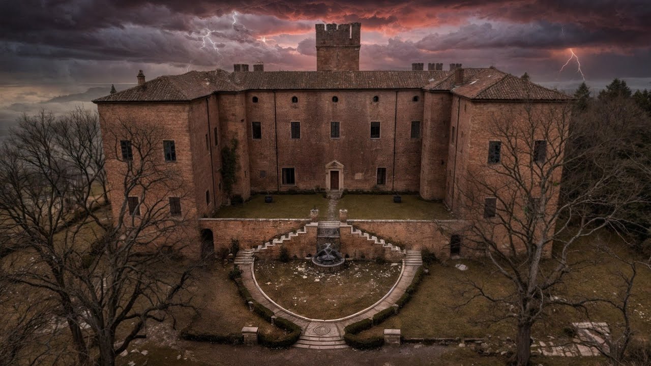 The abandoned town with a ghost mansion in the center rotting away