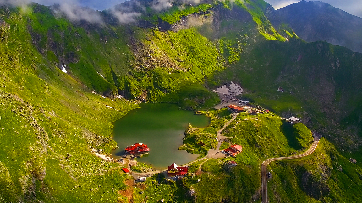 Balea Lake – Aerial Views of the Făgăraș Mountains in Transylvania, Romania