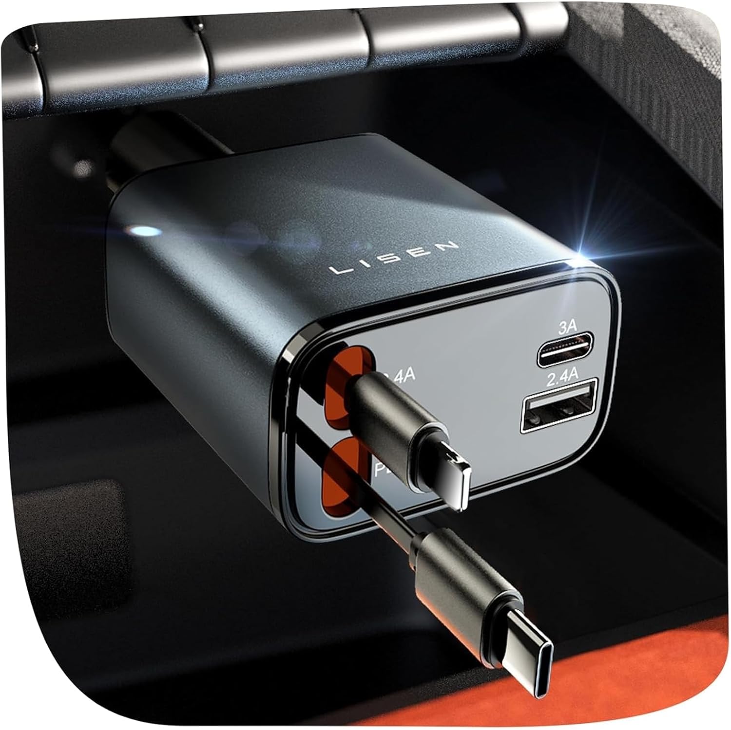 This retractable 69W car charger makes charging on the road effortless