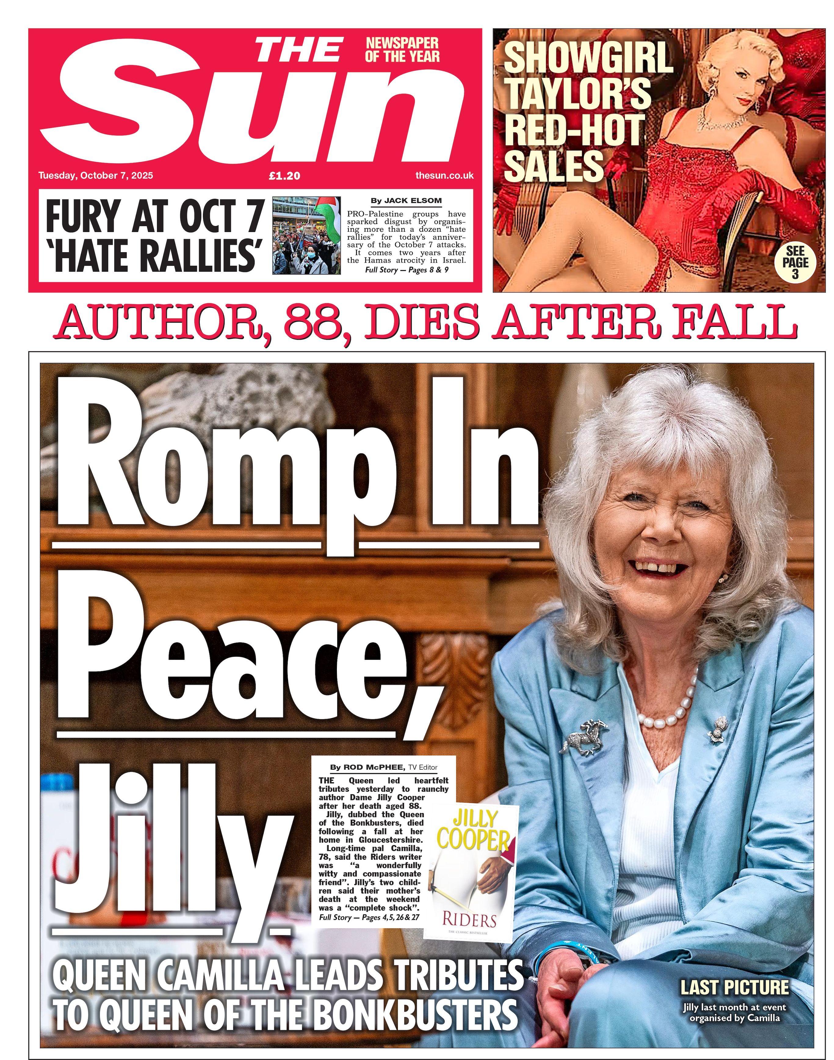 'UK Gaza protests going ahead' and 'Romp in Peace, Jilly'