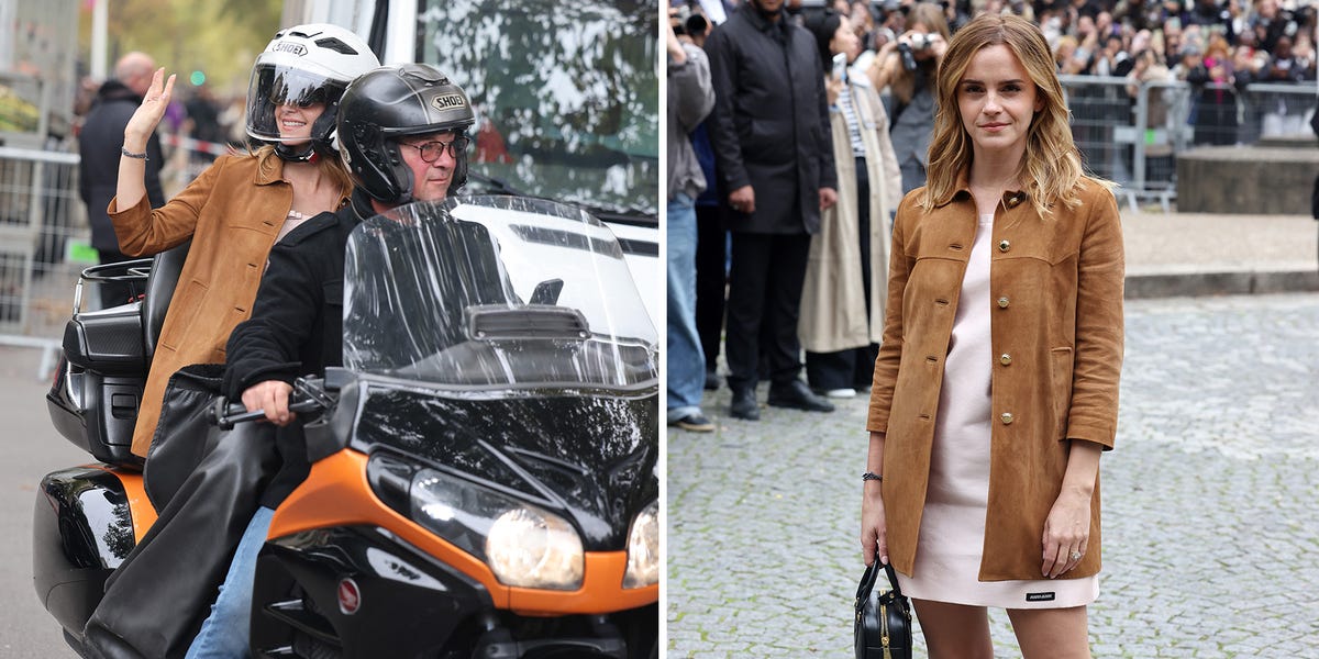 Emma Watson and Her Pink Minidress Left Miu Miu's Paris Show on a ...
