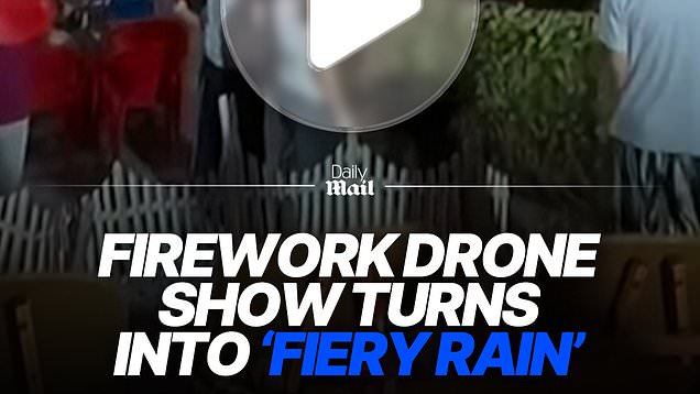 Sparks fall from sky after firework drone malfunction