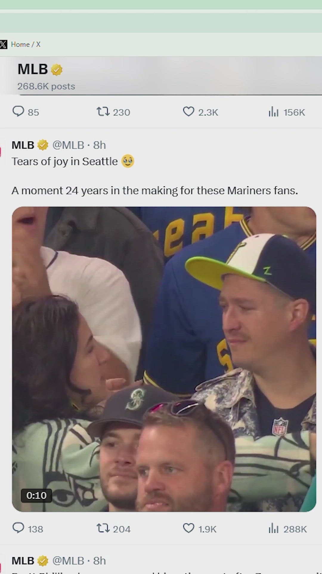 Fan goes viral for Mariners game tears: 'You just gotta cry'