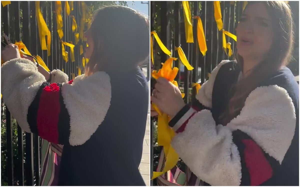 Woman filmed cutting down yellow ribbons for Israeli hostages from ...