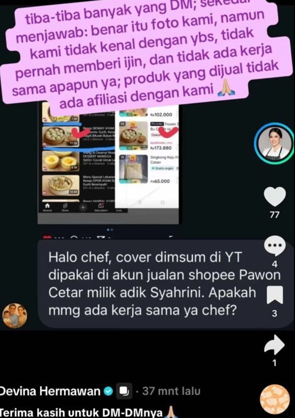 Kronologi Adik Syahrini Diduga Comot Foto Siomay Chef Devina Hermawan Tanpa Izin, Sempat Ngotot ...
