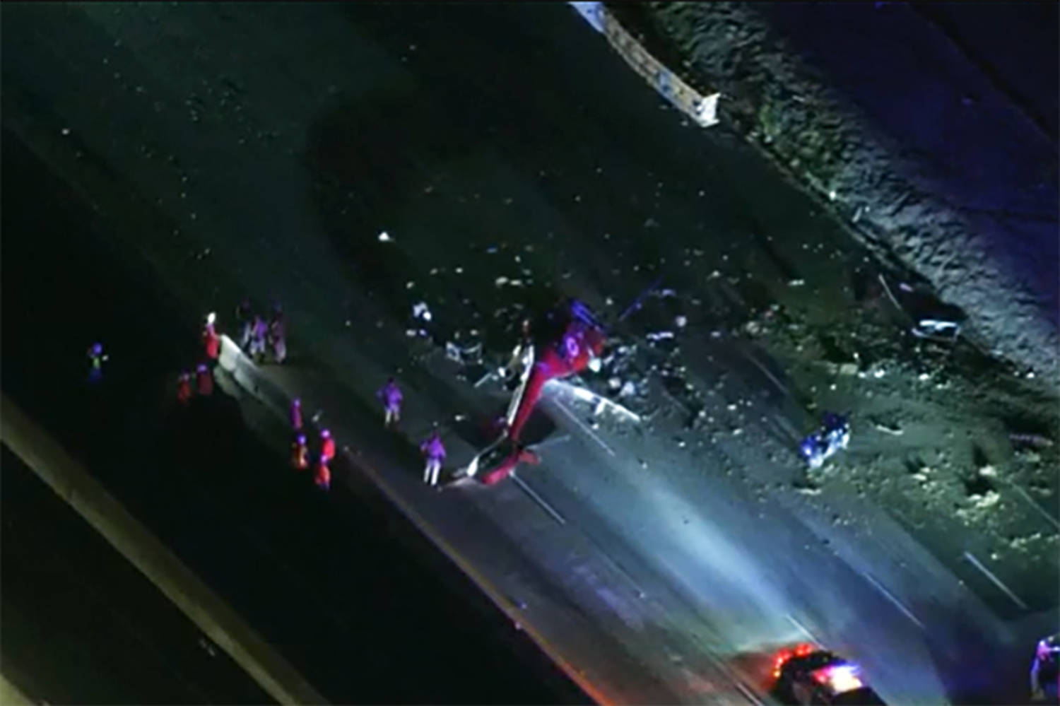3 critically hurt after helicopter crashes on California freeway