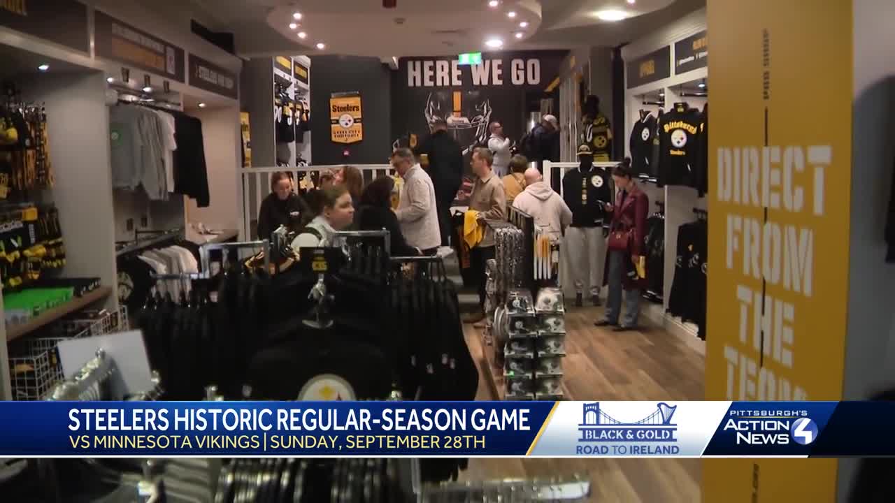 Steelers fans buying up merchandise at team shop in Dublin, Ireland