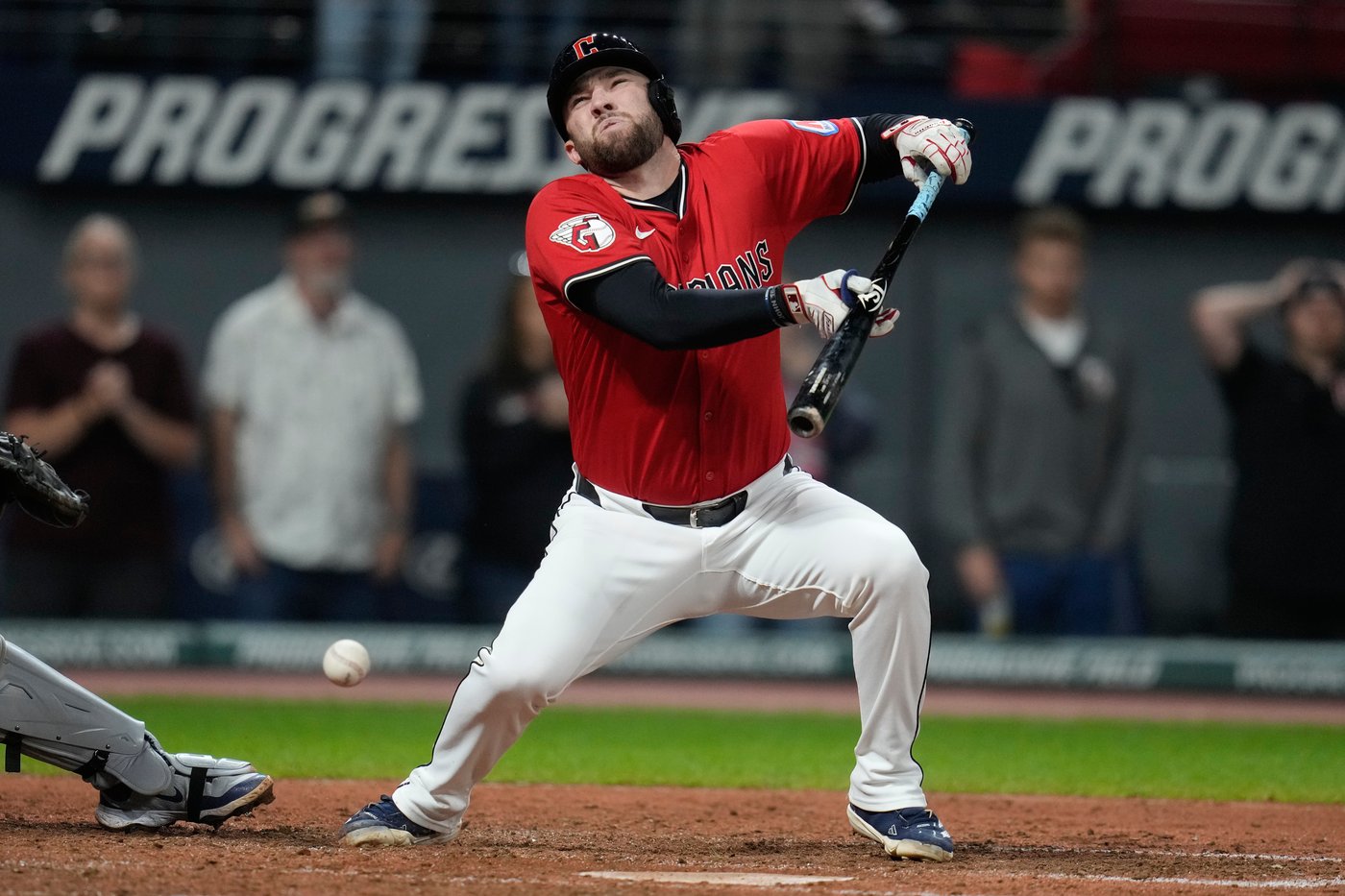 David Fry back in Guardians clubhouse after being hit by pitch in the ...