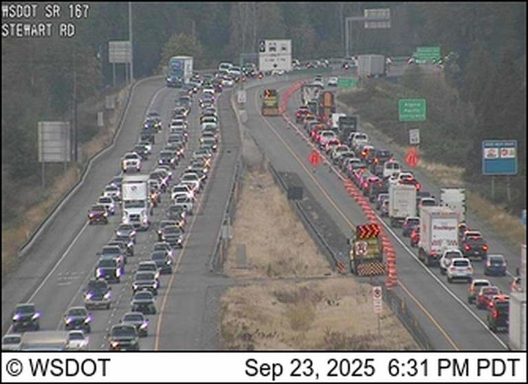 2 lanes of major highway out of Pierce County closed after bridge strike