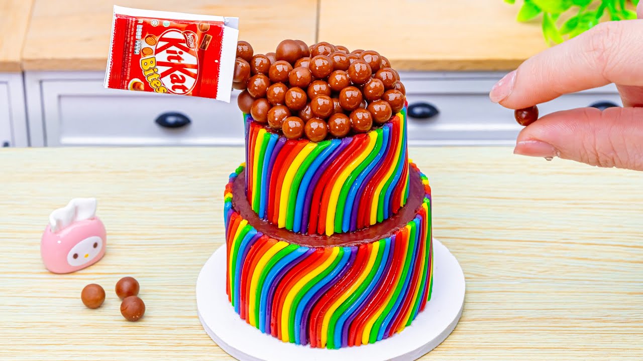 Fancy Rainbow KitKat Cake Best Miniature Decorating Ideas