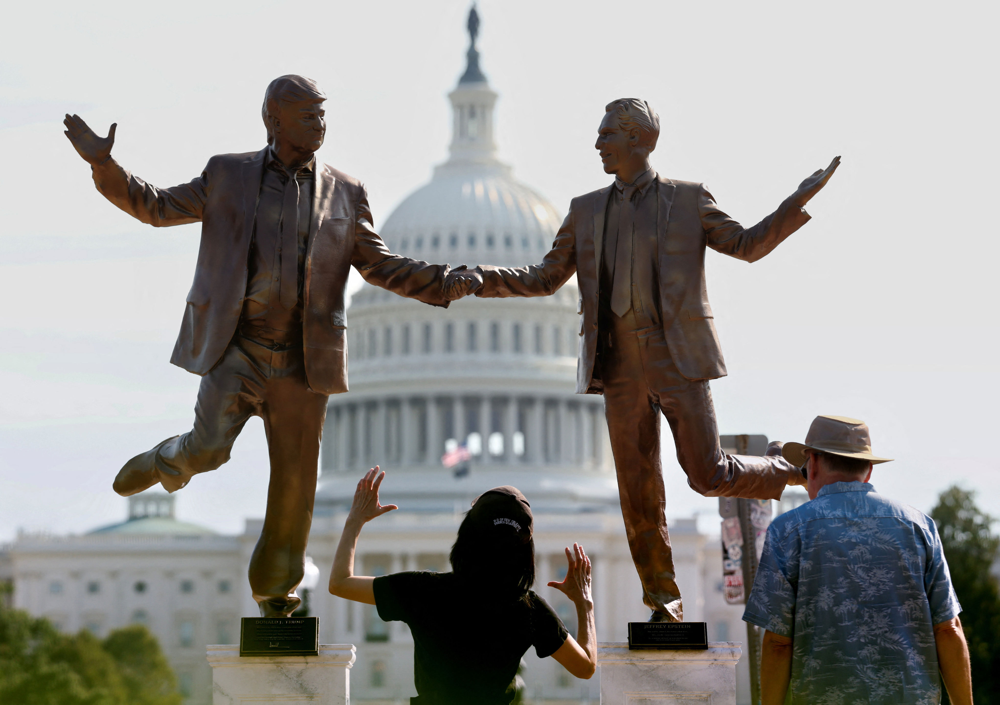 Satirical statue in DC notes ‘long-lasting bond’ between Trump, Epstein