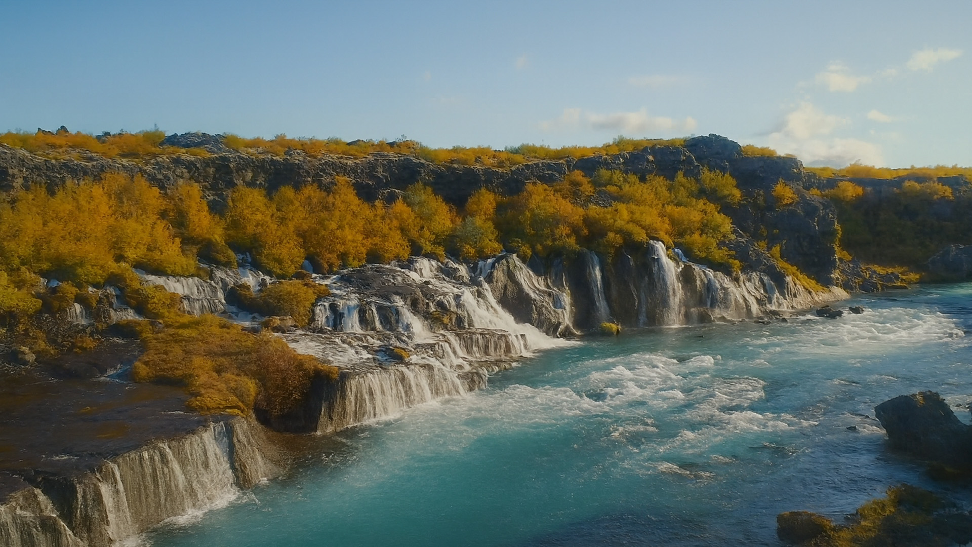 Hraunfossar – Waterfalls of Iceland in 4K