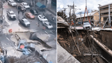'50 meters deep': Video shows massive sinkhole in Bangkok swallowing ...